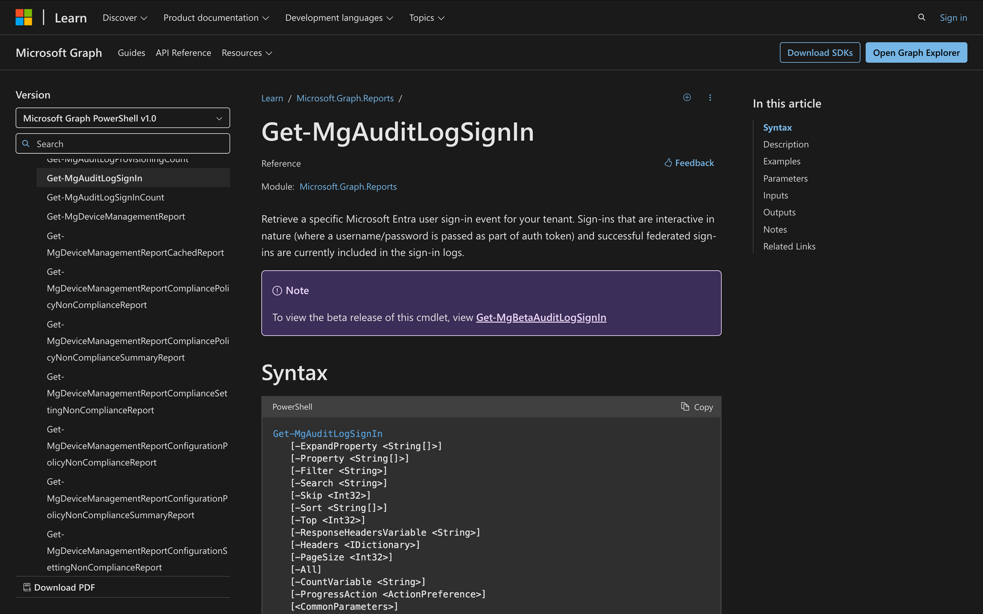 How to use Get-MgAuditLogSignIn in Powershell