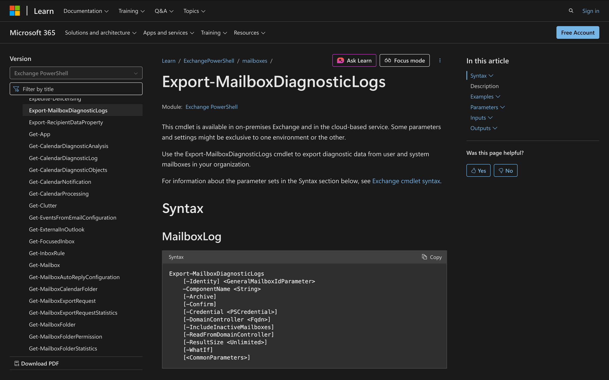 Using Export-MailboxDiagnosticLogs in Powershell