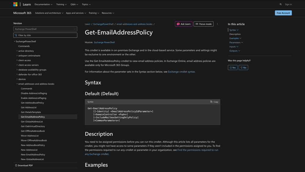 How to use Get-EmailAddressPolicy in Powershell